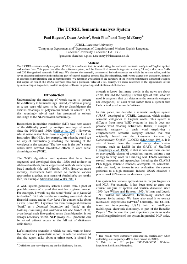 (PDF) The UCREL Semantic Analysis System