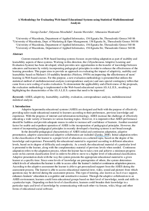 (PDF) A methodology for evaluating web-based educational systems using statistical ...