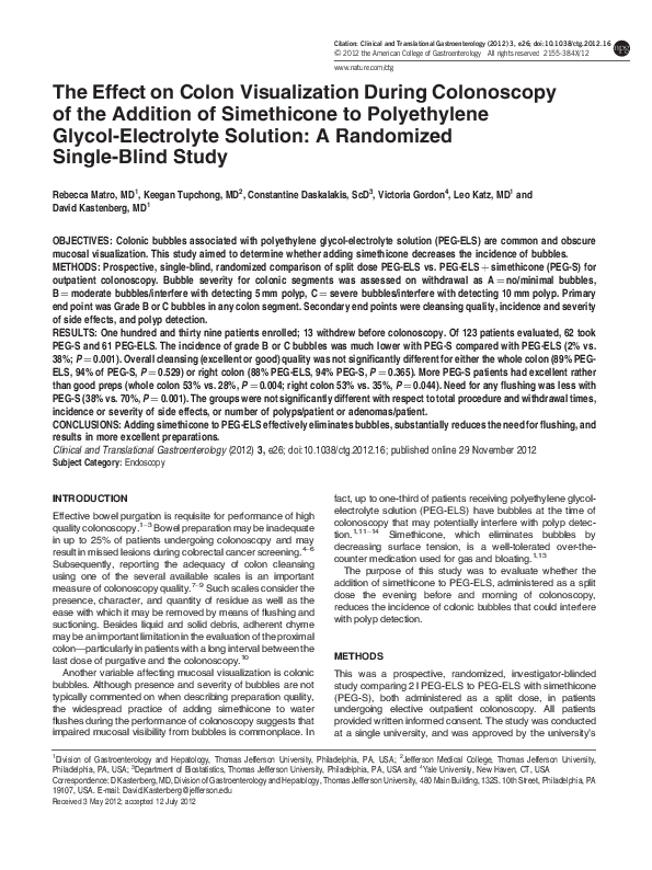 (PDF) The Effect on Colon Visualization During Colonoscopy of the ...