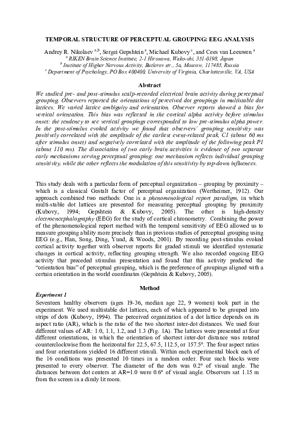 (PDF) Temporal structure of perceptual grouping: EEG analysis