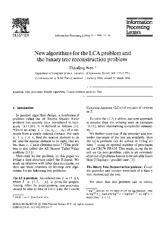 (PDF) New algorithms for the LCA problem and the binary tree reconstruction problem