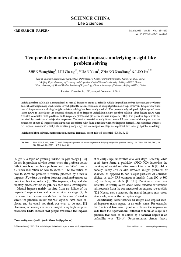 (PDF) Temporal dynamics of mental impasses underlying insight-like problem solving