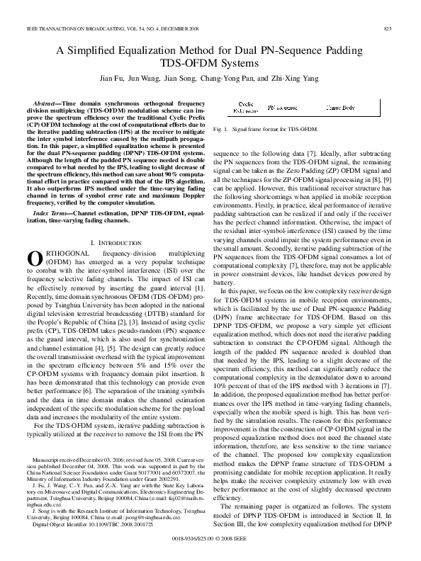 (PDF) A Simplified Equalization Method for Dual PN-Sequence Padding TDS ...