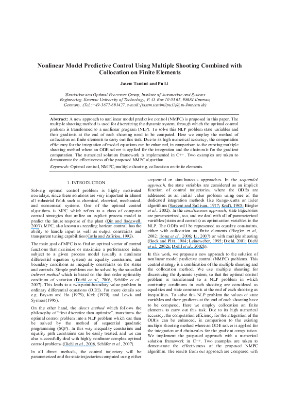 Pdf Nonlinear Model Predictive Control Using Multiple Shooting
