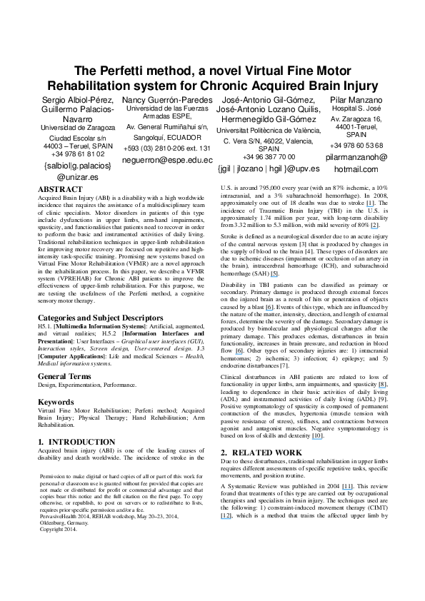 (PDF) The Perfetti method, a novel Virtual Fine Motor Rehabilitation ...