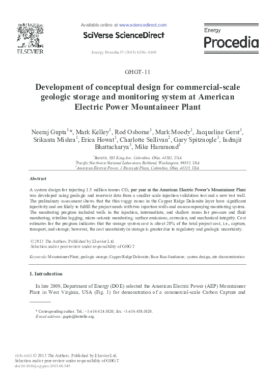 (PDF) Development of Conceptual Design for Commercial-Scale Geologic ...