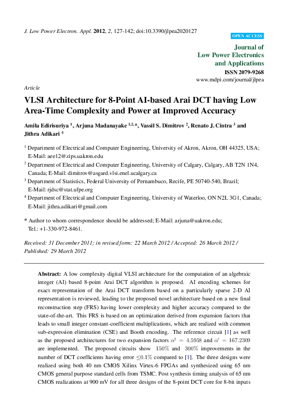 (PDF) VLSI Architecture for 8-Point AI-based Arai DCT having Low Area-Time Complexity and Power ...