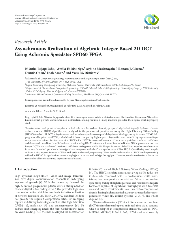 Pdf Asynchronous Realization Of Algebraic Integer Based 2d Dct Using Achronix Speedster Spd60 Fpga
