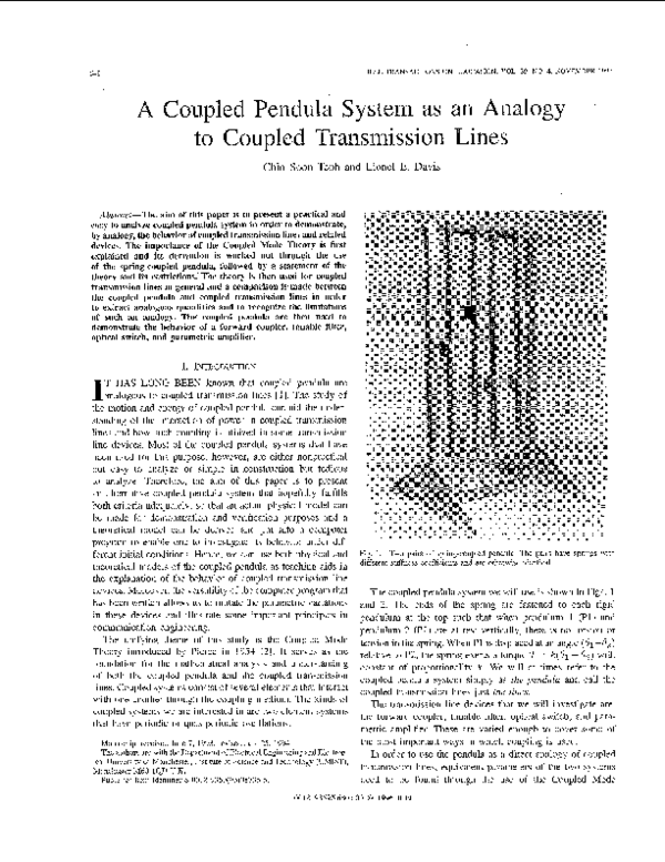 (PDF) A coupled pendula system as an analogy to coupled transmission lines