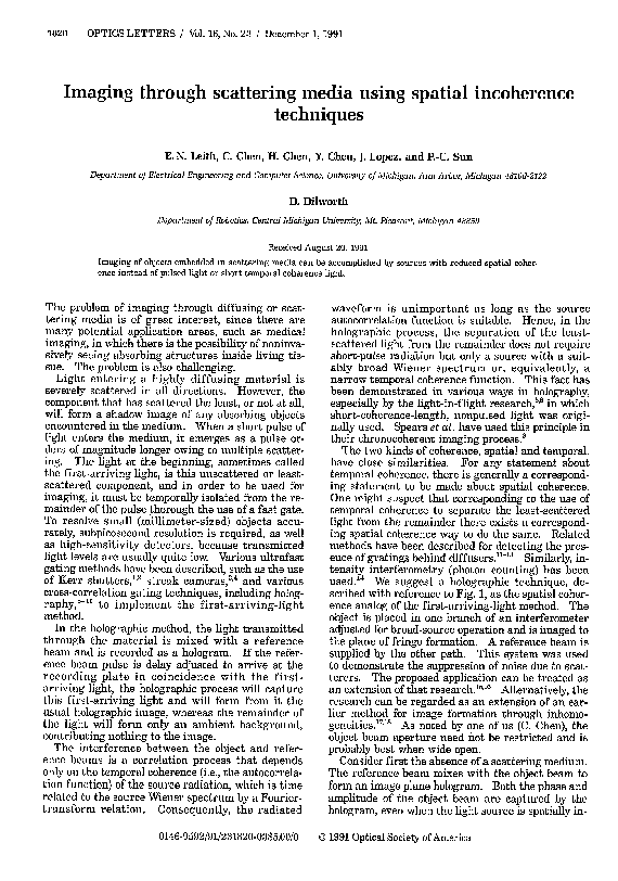 (PDF) Imaging through scattering media using spatial incoherence techniques
