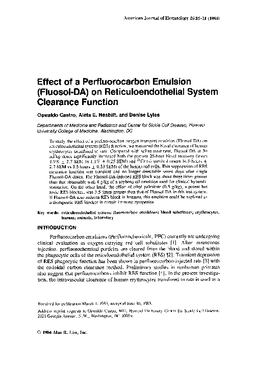 (PDF) Effect of a perfluorocarbon emulsion (Fluosol-DA) on ...