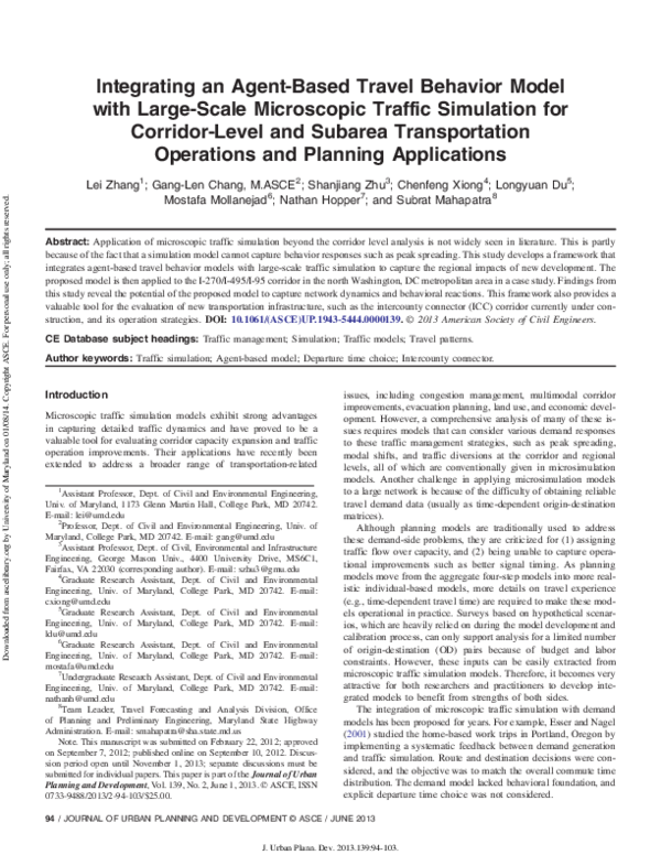 Pdf Integrating An Agent Based Travel Behavior Model With Large Scale