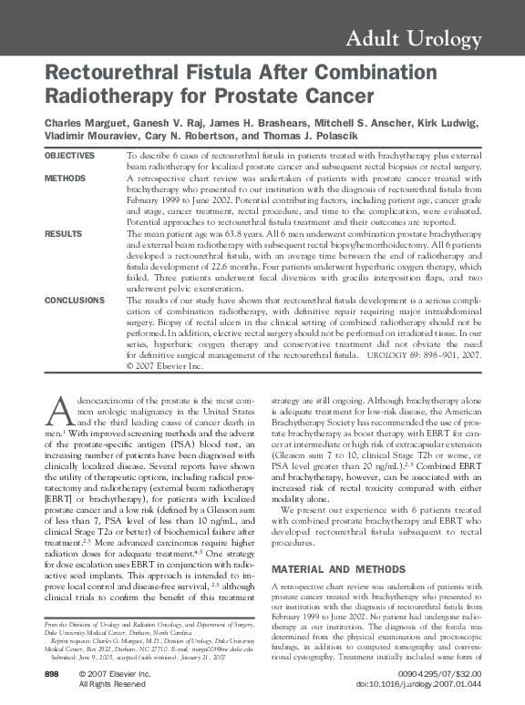 (PDF) Rectourethral Fistula After Combination Radiotherapy for Prostate ...