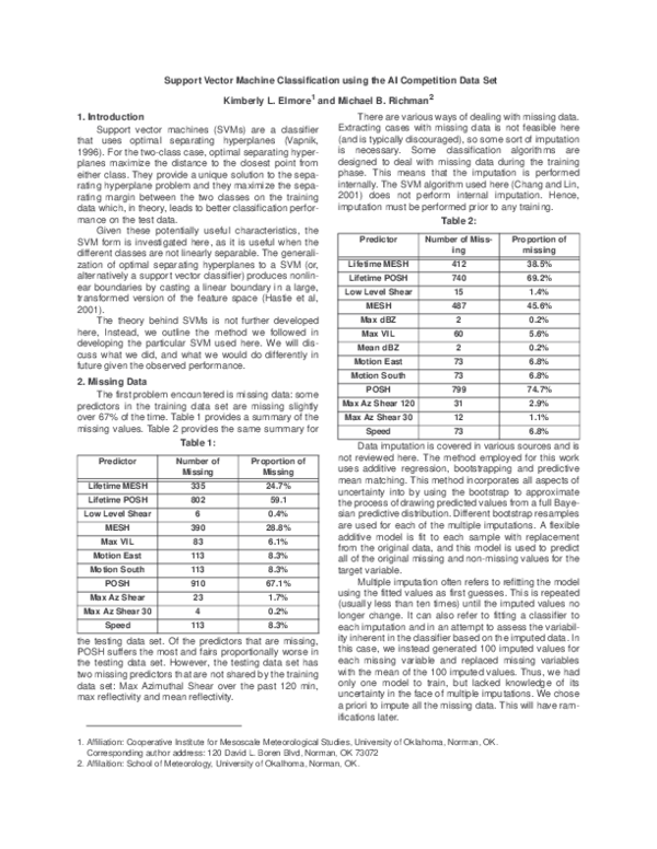 (PDF) Support Vector Machine Classification using the AI Competition Data Set