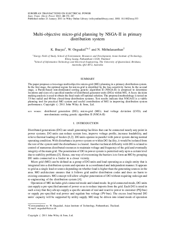 (PDF) Multi-objective micro-grid planning by NSGA-II in primary distribution system