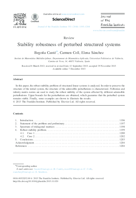 (PDF) Stability robustness of perturbed structured systems