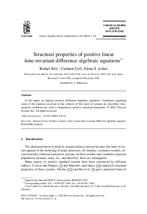 Pdf Structural Properties Of Positive Linear Time Invariant Difference Algebraic Equations