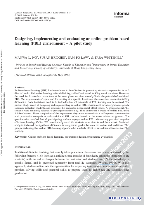 (PDF) Designing, implementing and evaluating an online problem-based learning (PBL) environment ...