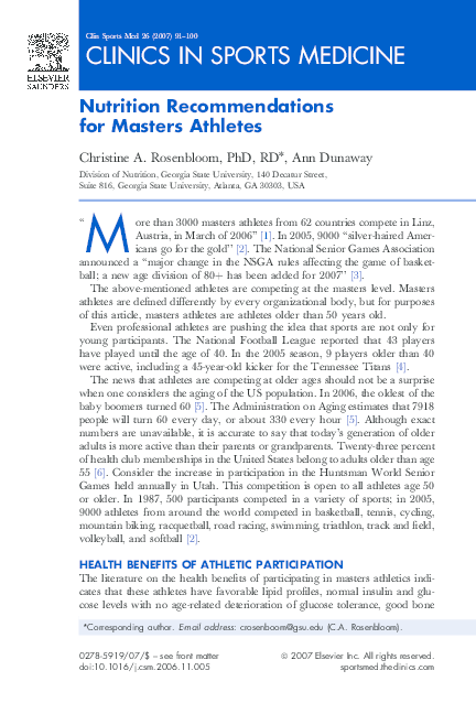 Pdf Nutrition Recommendations For Masters Athletes