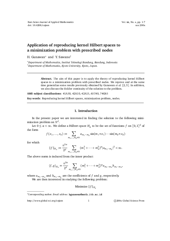 Pdf Application Of Reproducing Kernel Hilbert Spaces To A Minimization Problem With Prescribed
