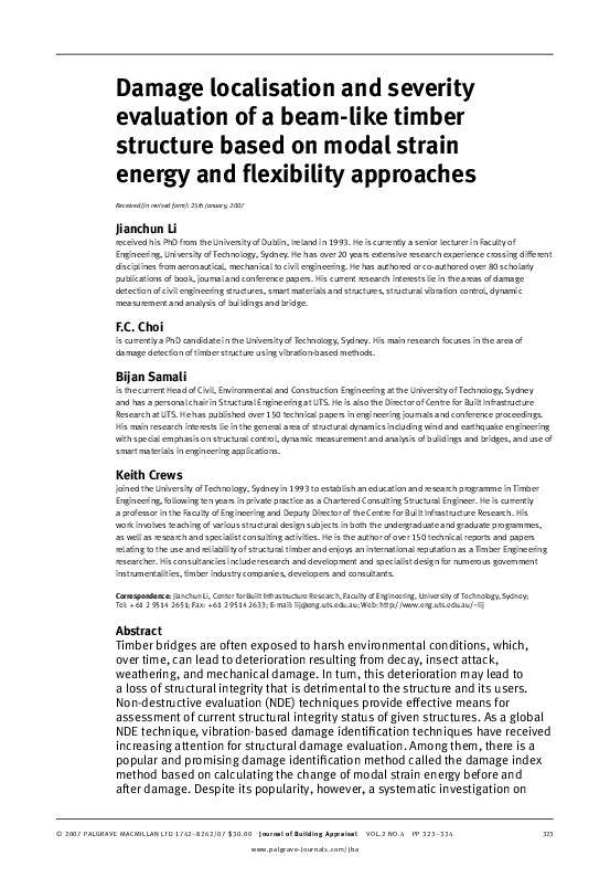 (PDF) Damage localisation and severity evaluation of a beam-like timber structure based on modal ...