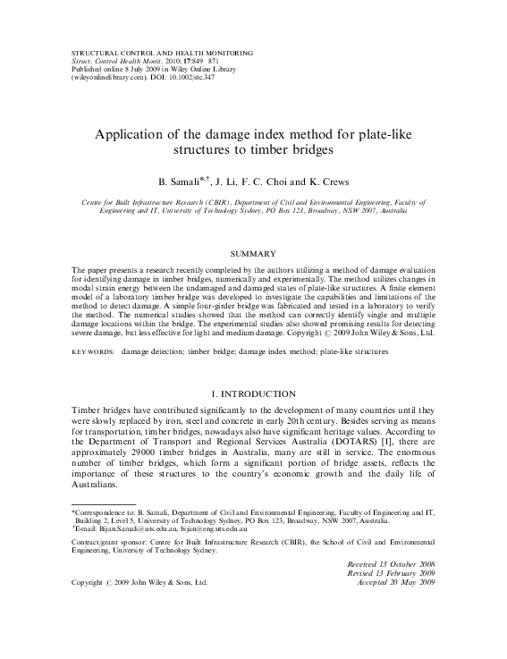 (PDF) Application of the damage index method for plate-like structures ...