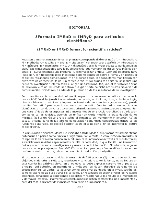 (PDF) ¿Formato IMRaD o IMRyD para artículos científicos?