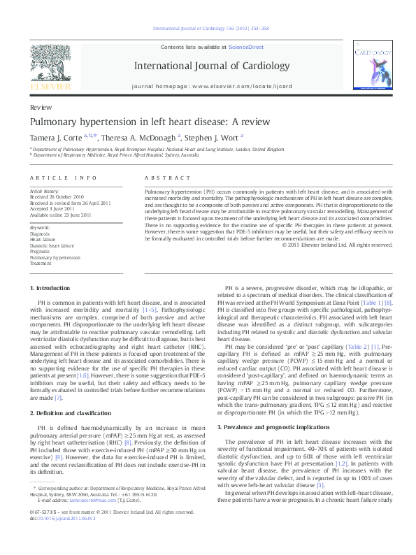(PDF) Pulmonary hypertension in left heart disease: A review