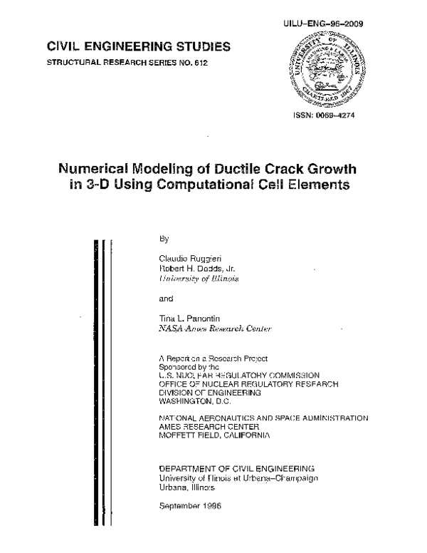 (PDF) Numerical modeling of ductile crack growth in 3-D using computational cell elements