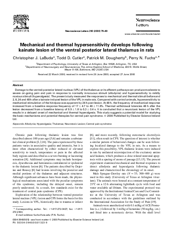 (PDF) Mechanical and thermal hypersensitivity develops following ...