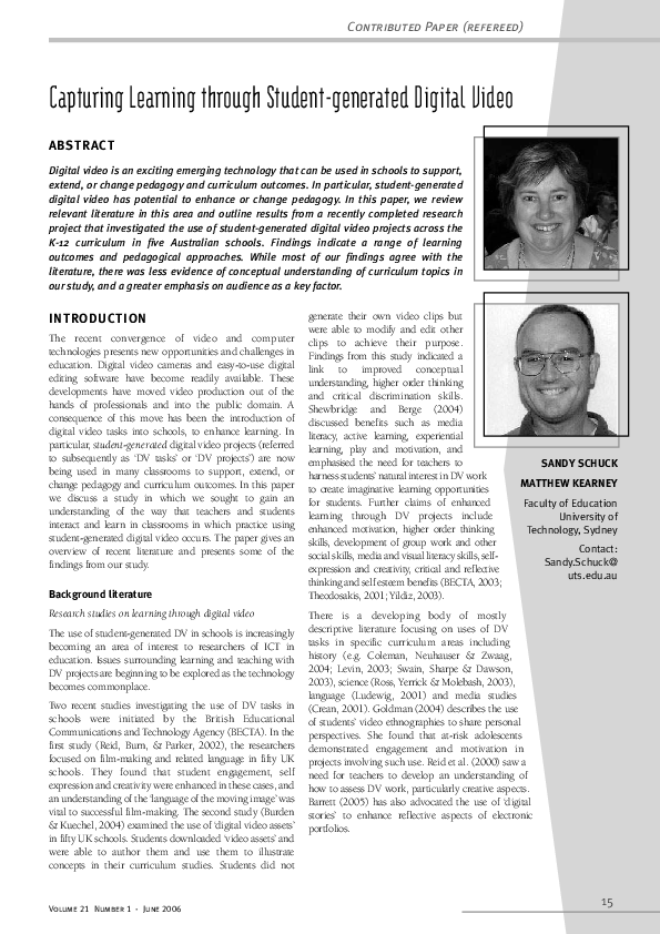 (PDF) Capturing learning through student generated Digital Video