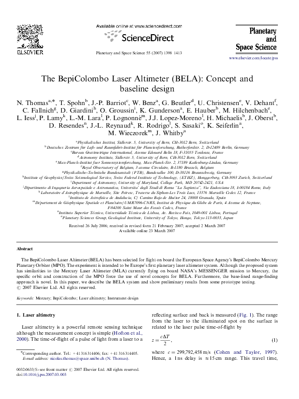 (PDF) The BepiColombo Laser Altimeter (BELA): Concept and baseline design