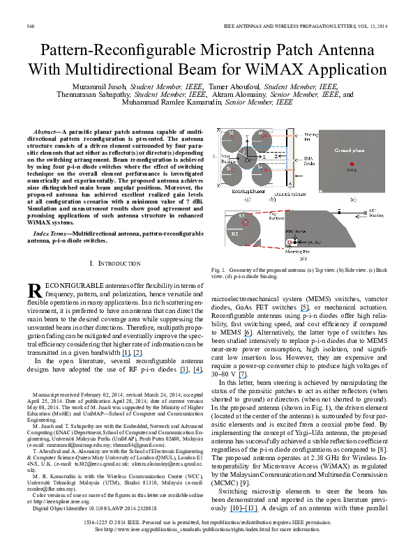 (PDF) Pattern Reconfigurable Microstrip Patch Antenna with Multi ...