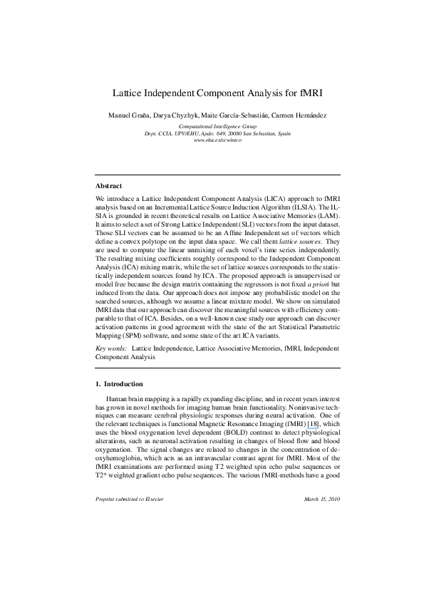 (PDF) Lattice Independent Component Analysis for fMRI Analysis