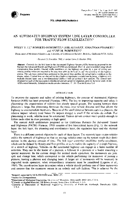 (PDF) An Automated Highway System link layer controller for traffic flow stabilization