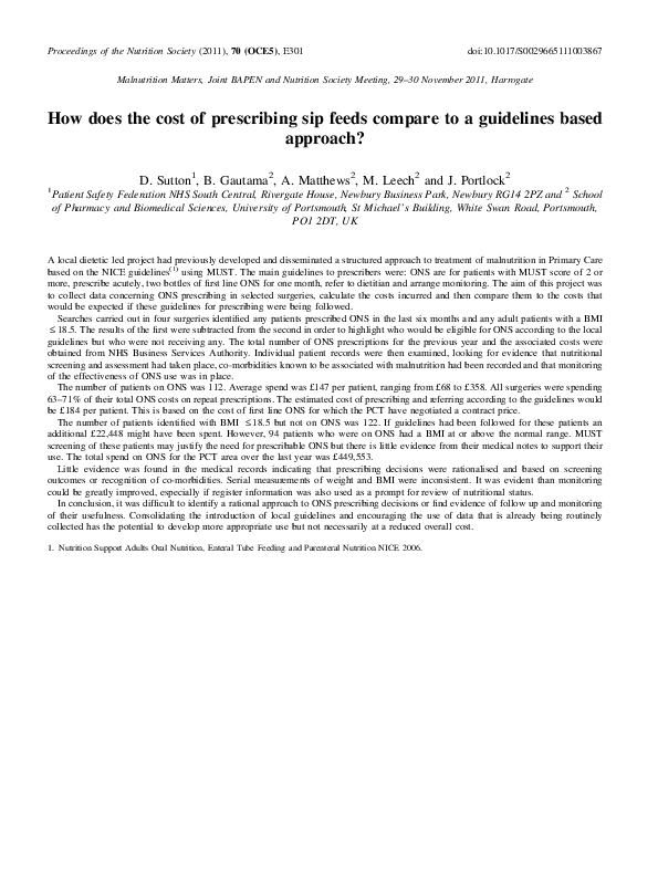 (PDF) How does the cost of prescribing sip feeds compare to a ...