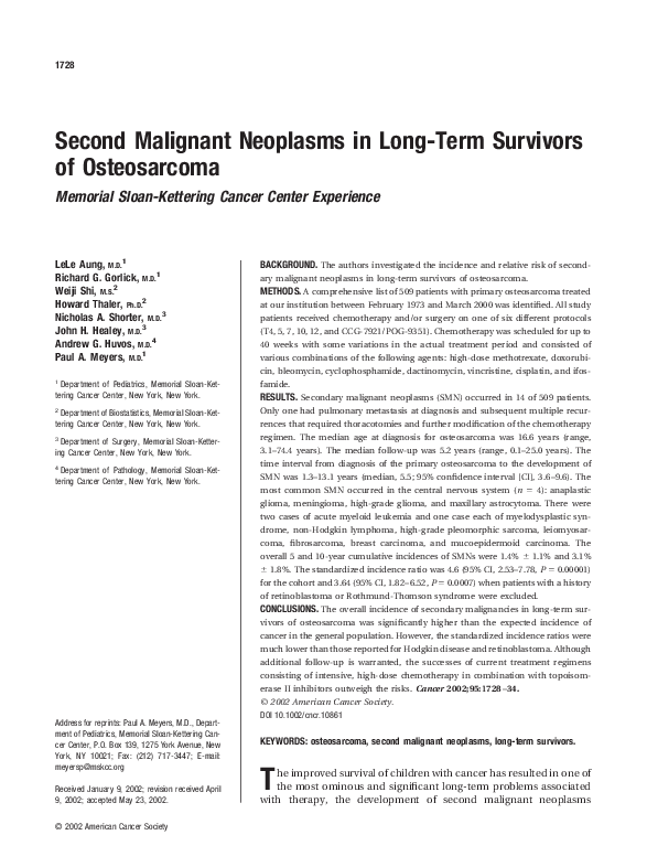 (PDF) Second malignant neoplasms in long-term survivors of osteosarcoma ...