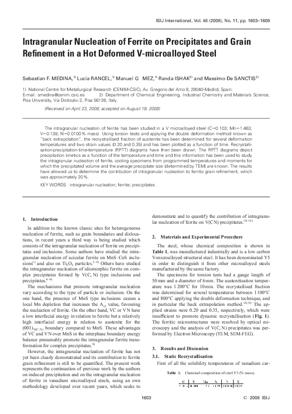 (PDF) Intragranular Nucleation of Ferrite on Precipitates and Grain ...