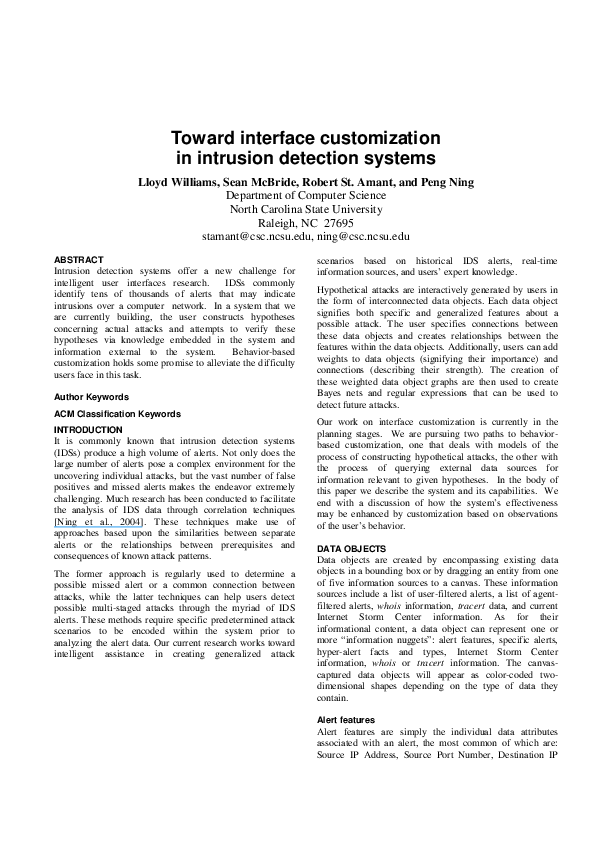 (PDF) Toward interface customization in intrusion detection systems
