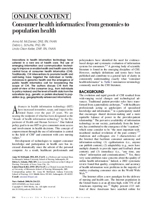 (PDF) Consumer health informatics: From genomics to population health
