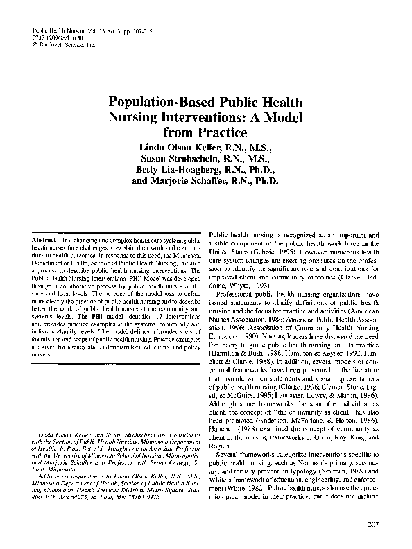 (PDF) Population-Based Public Health Nursing Interventions: A Model ...