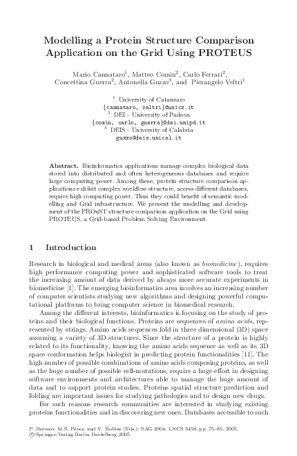 Pdf Modelling A Protein Structure Comparison Application On The Grid Using Proteus