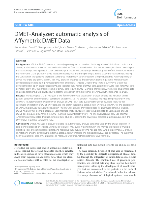 (PDF) DMET-Analyzer: automatic analysis of Affymetrix DMET Data