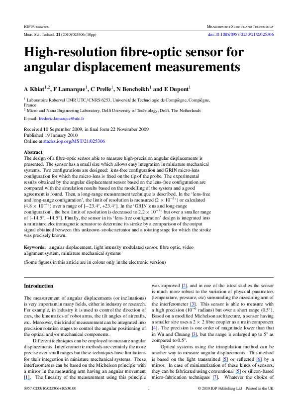 (PDF) High-resolution fibre-optic sensor for angular displacement measurements
