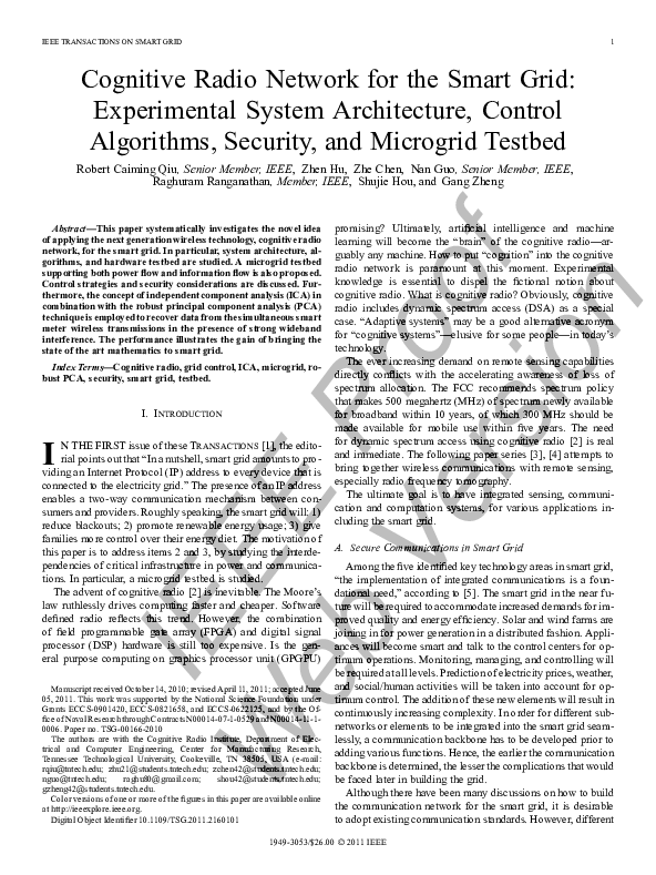 (PDF) Cognitive Radio Network for the Smart Grid: Experimental System ...