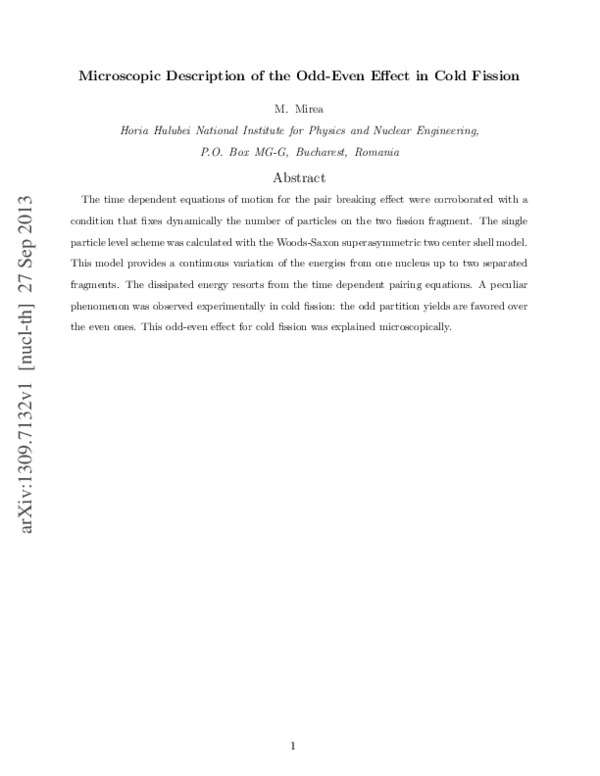 (PDF) Microscopic description of the odd-even effect in cold fission