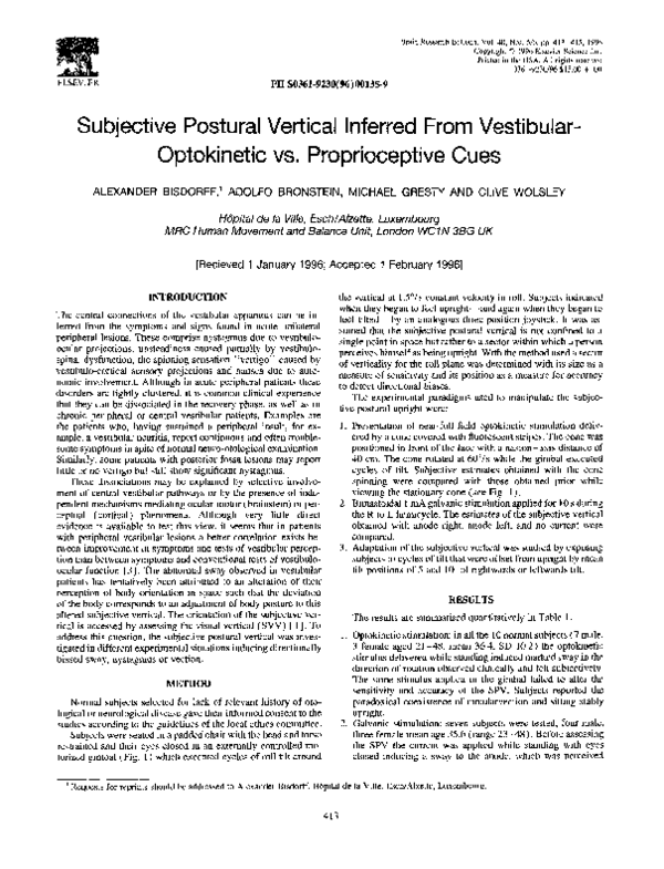 (PDF) Subjective postural vertical inferred from vestibular-optokinetic ...