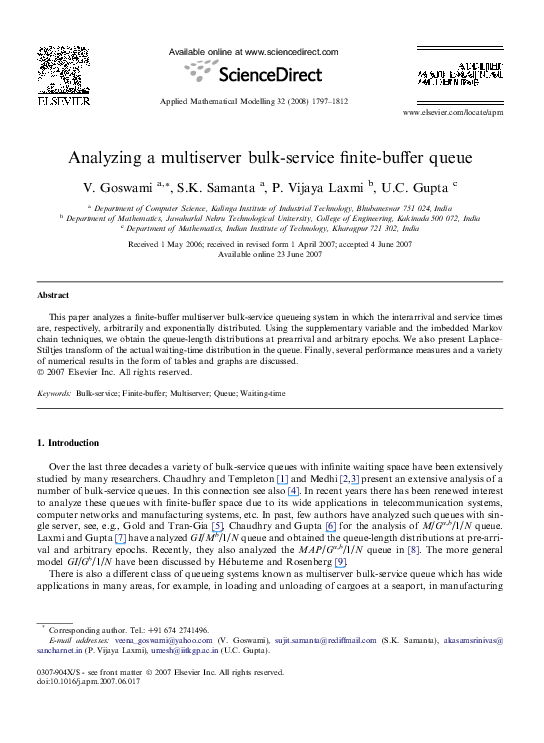 Pdf Analyzing A Multiserver Bulk Service Finite Buffer Queue