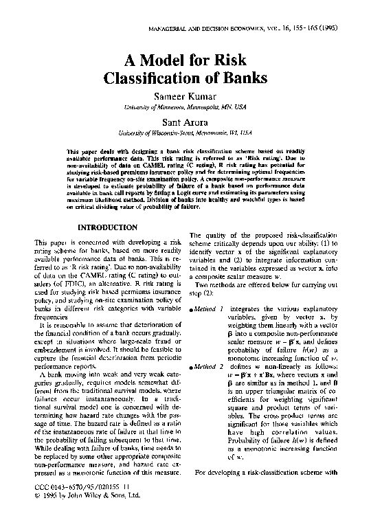 (PDF) A model for risk classification of banks
