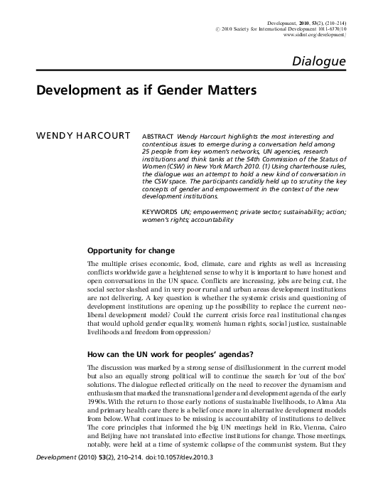 (PDF) Development as if Gender Matters